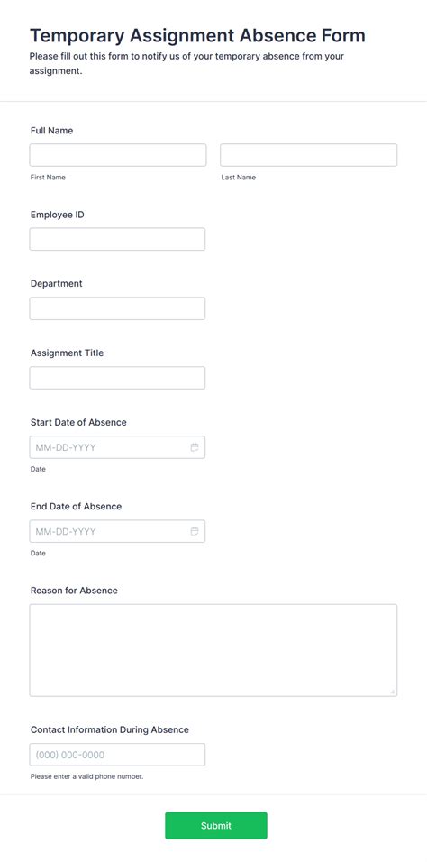 Temporary Assignment Absence Form Template Jotform