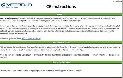 Compensation Event Template Metroun