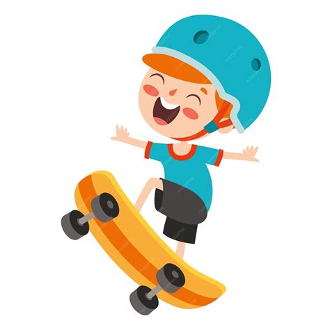 스케이트 보드를 재생하는 아이의 만화 그림 프리미엄 벡터
