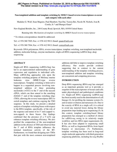 Pdf Non Templated Addition And Template Switching By Mmlv Based Reverse Transcriptases Co