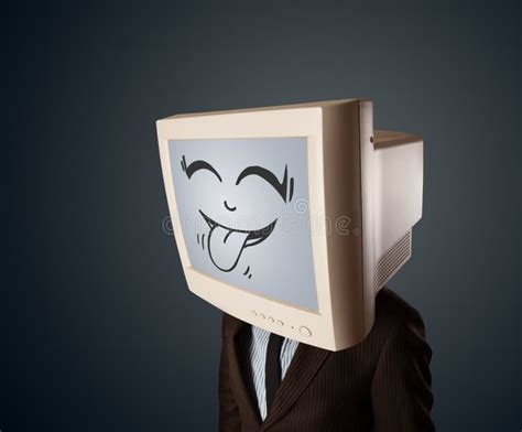 Happy Business Man With A Computer Monitor And A Smiley Face Stock Illustration Illustration