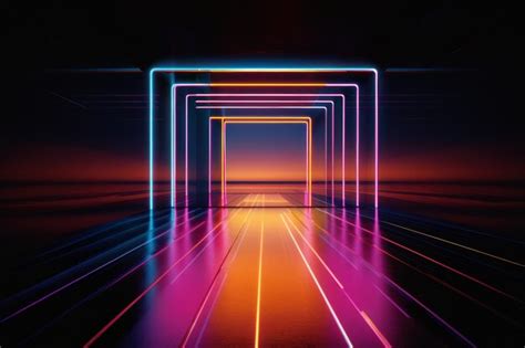 Premium Ai Image A Futuristic Journey Through Vibrant Lights And Geometric Shapes Dynamic Neon