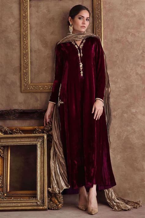 Bollywood Style Embroidered Velvet Kurta Semi Stitched Velvet Kurta