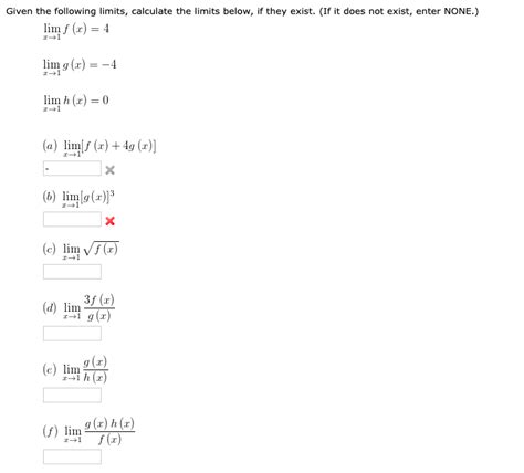 solved given the following limits calculate the limits