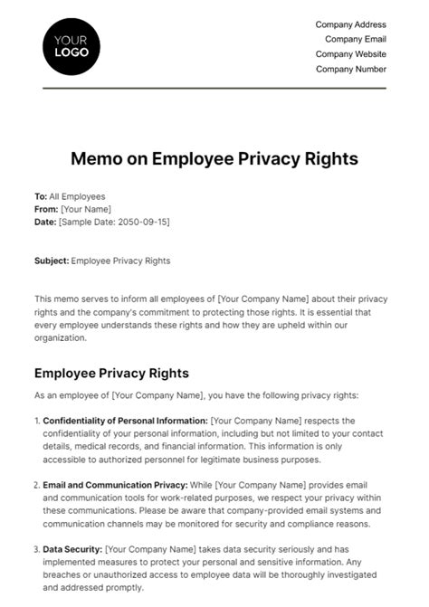 Free Memo On Employee Privacy Rights Hr Template To Edit Online