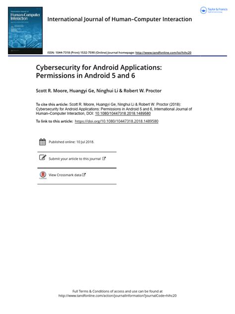 Cybersecurity For Android Applications Permissions In Android 5 And 6 Pdf Android