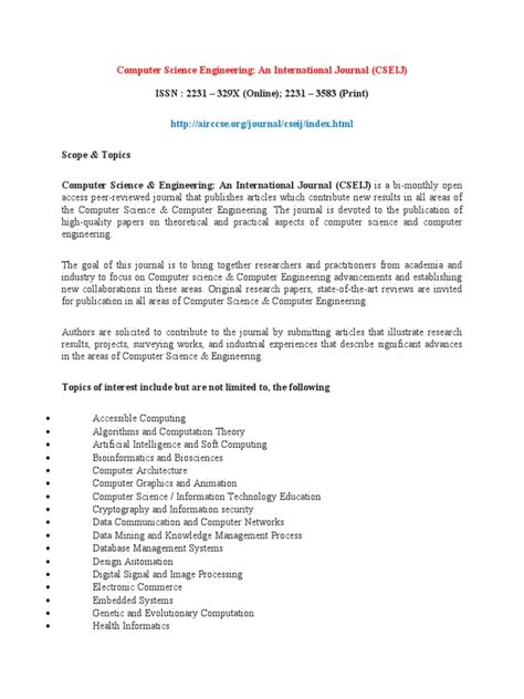 Computer Science Engineering An International Journal Cseij Pdf Computer Science