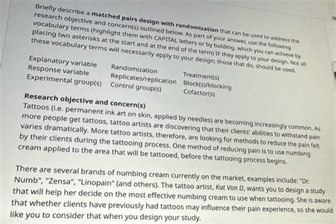 Solved Research Objective Matched Pairs Design With