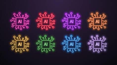 Premium Vector A Set Of Bright Shiny Neon Icons Of Artificial Intelligence AI Chip With Neural