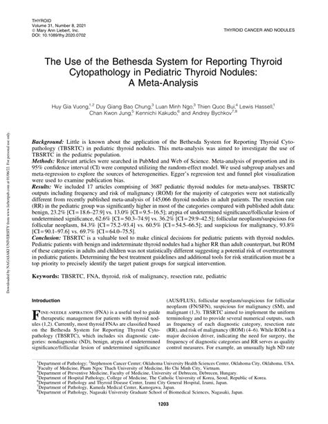 Pdf The Use Of The Bethesda System For Reporting Thyroid Cytopathology In Pediatric Thyroid