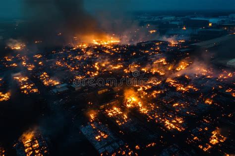 Urban Fire Disaster View With Intense Flames And Smoke Neural Network Ai Generated Stock Image