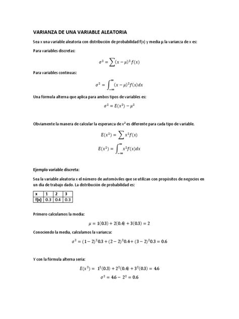 Varianza De Variable Aleatoria Pdf Diferencia Variable Aleatoria