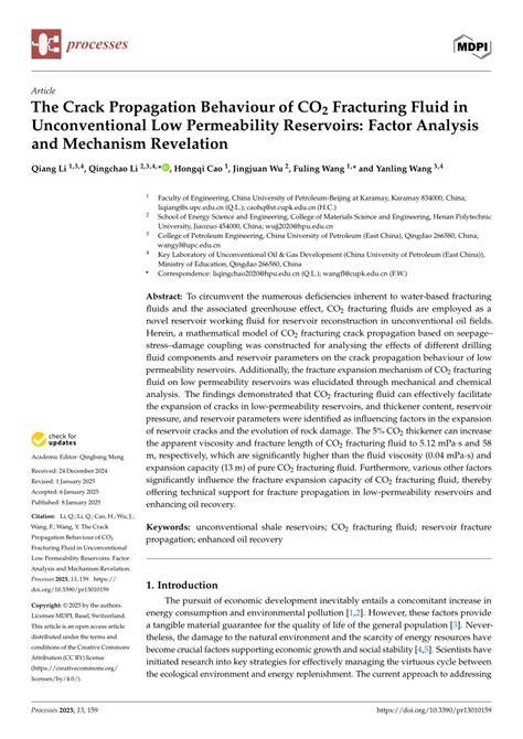 Pdf The Crack Propagation Behaviour Of Co2 Fracturing Fluid In Unconventional Low Permeability