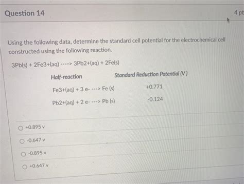 solved question 14 4 pt using the following data determine