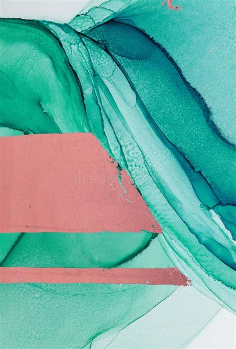 Abstract Aqua Green And Coral Pink Flowing Shapes On Canvas In Artistic Display Created Using