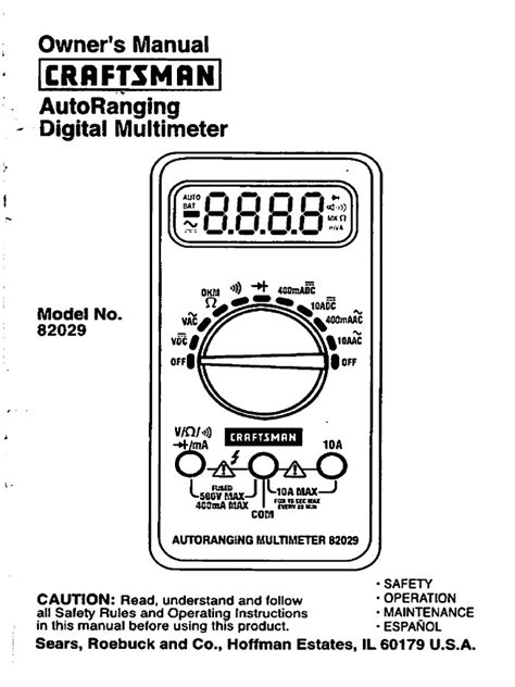 Craftsman Autoranging Digital Multimeter 82029 Pdf Fuse Electrical