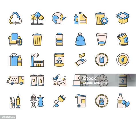 단순 라인 아이콘 세트를 재활용합니다 쓰레기 퇴비 제로 웨이스트 종이 플라스틱 전자 폐기물 생태 감소에 대한 스톡 벡터 아트 및 기타 이미지 Istock