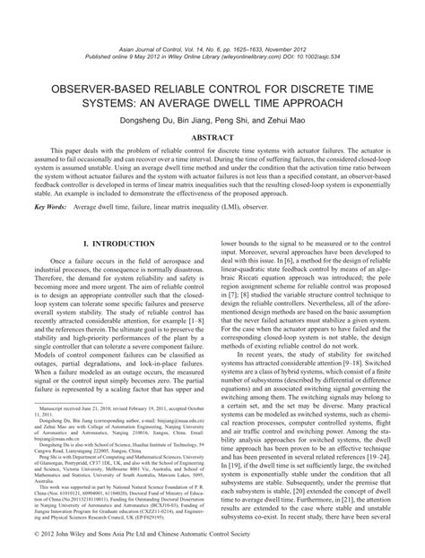 Pdf Observer‐based Reliable Control For Discrete Time Systems An