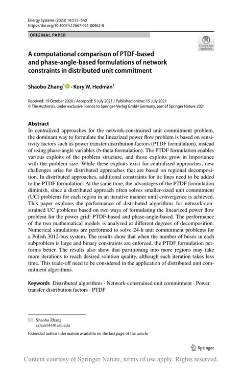 A Computational Comparison Of Ptdf Based And Phase Angle Based Formulations Of Network