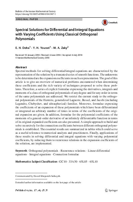Pdf Spectral Solutions For Differential And Integral Equations With Varying Coefficients Using Pdf Spectral Solutions For Differential And Integral Equations With Varying Coefficients Using
