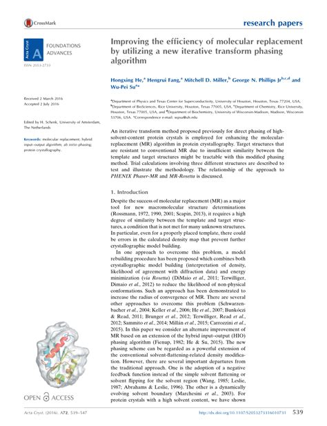 Pdf Improving The Efficiency Of Molecular Replacement By Utilizing A