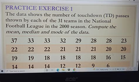 Solved Practice Exercise 1 The Data Shows The Number Of Touchdown Td