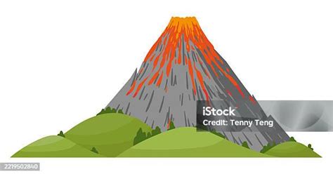 화산 폭발 만화 분출 화산 자연 재해 환경 피해 자연 화산 산 풍경 평면 벡터 일러스트 레이 션 흰색 배경에 화산 만화에 대한 스톡 벡터 아트 및 기타 이미지 Istock