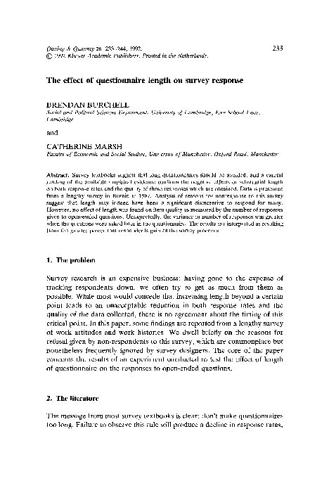 Pdf The Effect Of Questionnaire Length On Survey Response