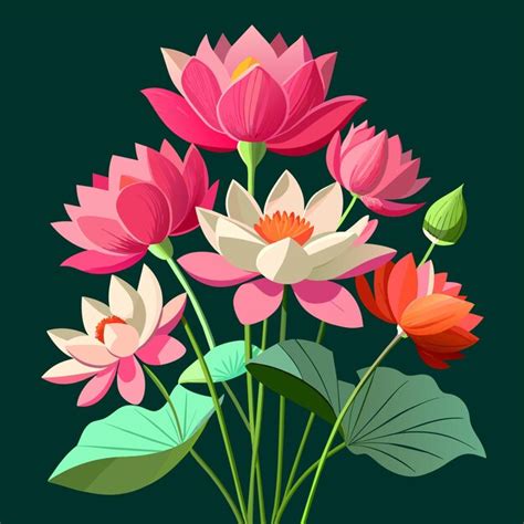 Ramo De Flor De Loto Vector Premium