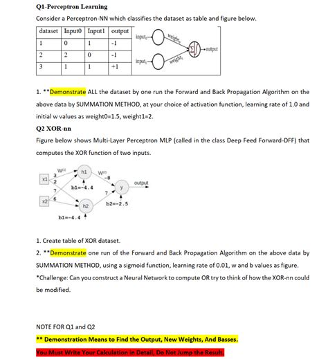 Solved Q1 Perceptron Learning Consider A Perceptron Nn Which