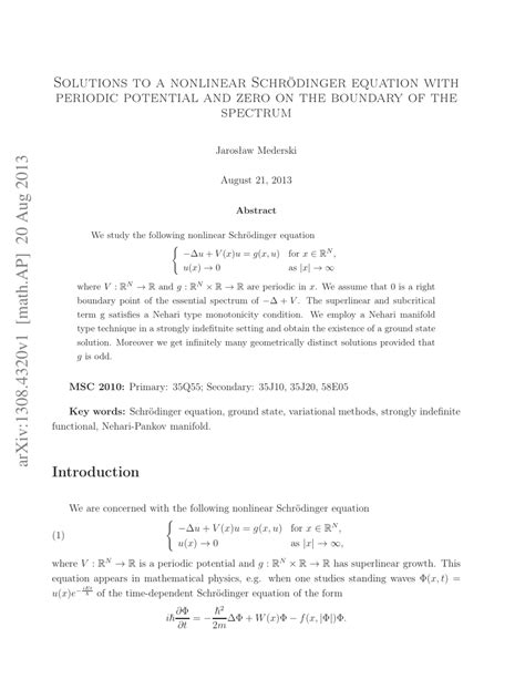 Pdf Solutions To A Nonlinear Schrodinger Equation With Periodic Potential And Zero On The