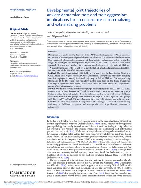 Pdf Developmental Joint Trajectories Of Anxiety Depressive Trait And Trait Aggression
