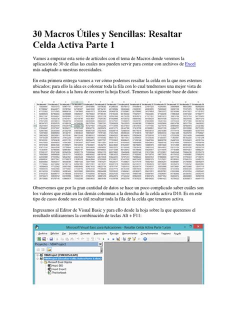 30 Macros Útiles Y Sencillas Resaltar Celda Activa Parte 1 Pdf