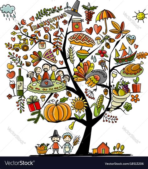 Thanksgiving Day Art Tree For Your Design Vector Image