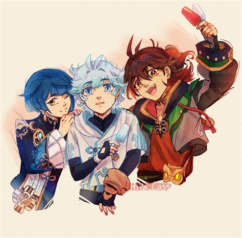 Chongyun Xingqiu And Gaming Genshin Impact Drawn By Hiya Cass Danbooru