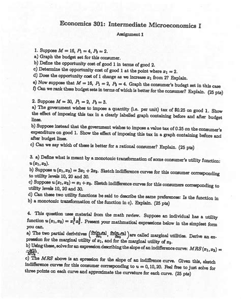 Solved Economics 301 Intermediate Microeconomics I