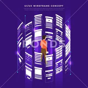 UX UI Flowchart Mock Ups Mobile Application Concept Isometric Flat Design Graphic