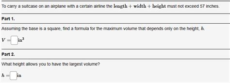 Solved Assuming The Base Is A Square Find A Formula For The Chegg Com