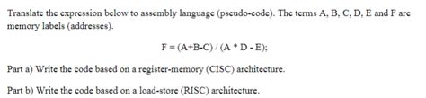 solved translate the expression below to assembly language