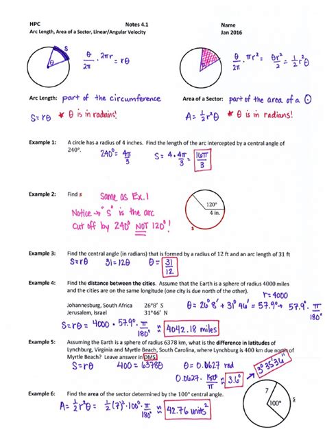 41 Notes Arc Length Area Of Sector Linear And Angular