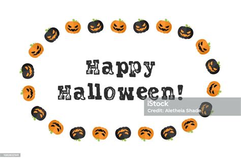 타원형 잭 오 랜턴 할로윈 프레임 테두리 해피 할로윈 텍스트 소셜 미디어 엽서 템플릿 벡터 그림입니다 10월에 대한 스톡 벡터 아트 및 기타 이미지 Istock