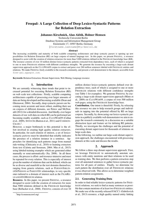 Pdf Freepal A Large Collection Of Deep Lexico Syntactic Patterns For Relation Extraction