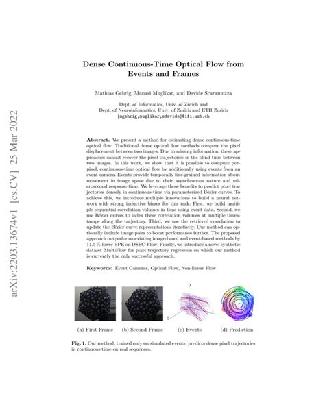 Dense Continuous Time Optical Flow From Events And Frames Deepai