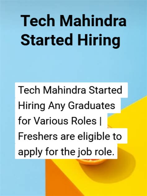 Tech Mahindra Started Hiring Any Graduates For Various Roles KickCharm
