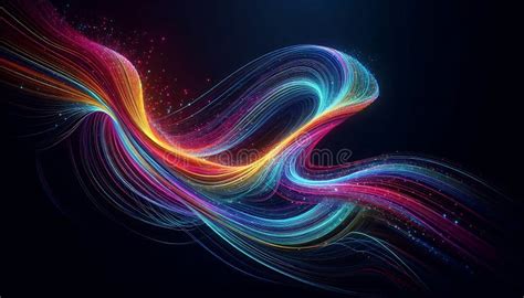 Abstract Flowing Ribbons Of Glowing Light In Rainbow Colors Forming Dynamic 3d Wave Stock