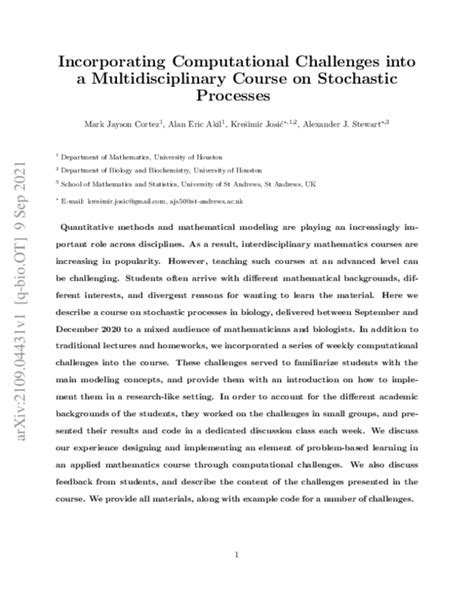 Pdf Incorporating Computational Challenges Into A Multidisciplinary