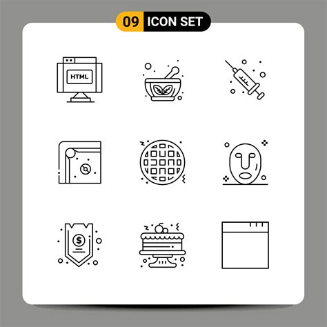 Set Of 9 Commercial Outlines Pack For Fast Food Waffle Injection Play Fun Editable Vector Design