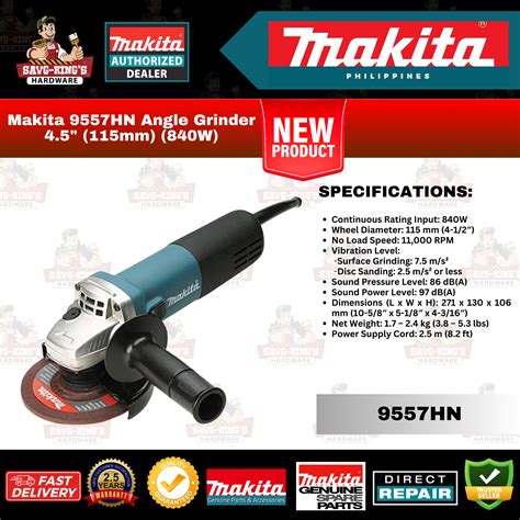 Makita 9557HN Angle Grinder (840W, 4.5" / 115mm) SAVG-KING'S HARDWARE ...