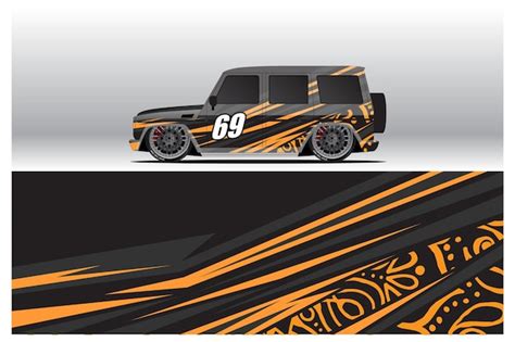 자동차 랩 데칼 디자인 레이싱 리버리 또는 매일 사용하는 자동차 비닐 스티커를 위한 추상 레이싱 및 스포츠 배경 데칼 벡터 Eps 준비 인쇄입니다 프리미엄 벡터