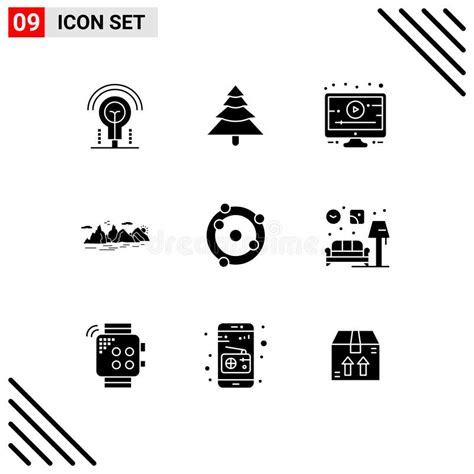 9 Thematic Vector Solid Glyphs And Editable Symbols Of Biology Atom